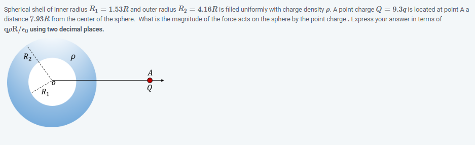 Solved Spherical shell of inner radius R1=1.53R and outer | Chegg.com