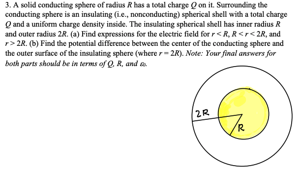 Solved 3. A solid conducting sphere of radius R has a total | Chegg.com