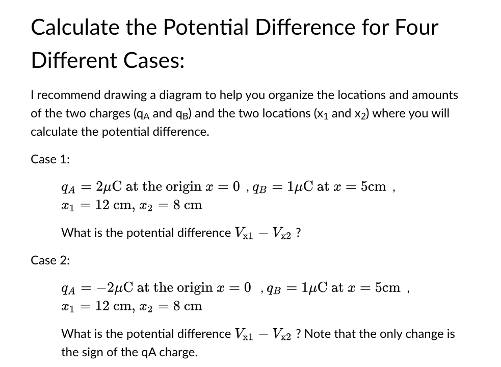 Solved Calculate the Potential Difference for Four Different | Chegg.com