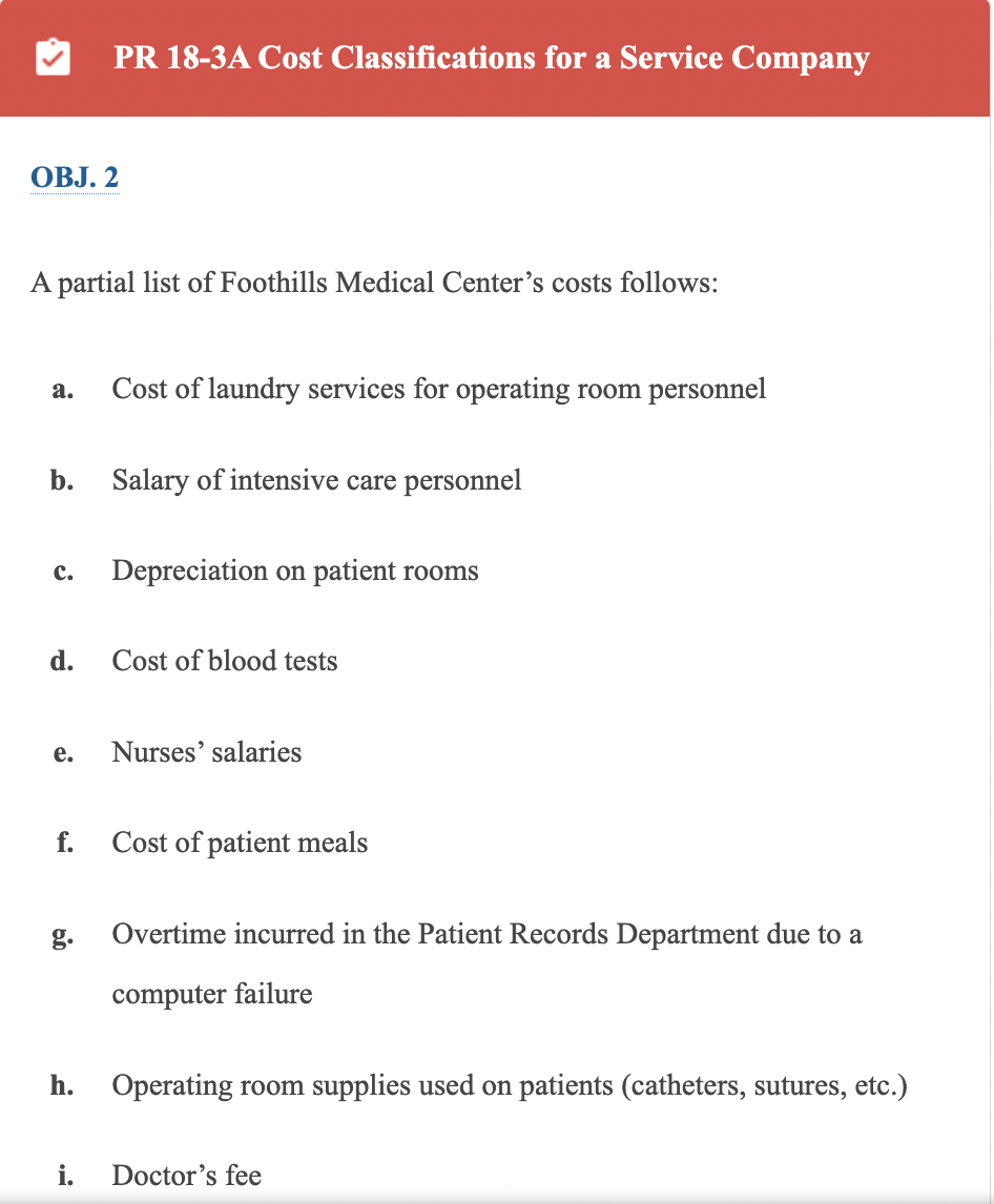Solved PR 18-3A Cost Classifications for a Service Company | Chegg.com