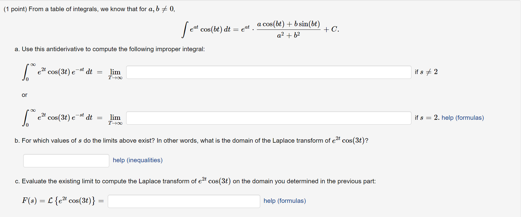 Solved (1 ﻿point) ﻿From a table of integrals, we know that | Chegg.com