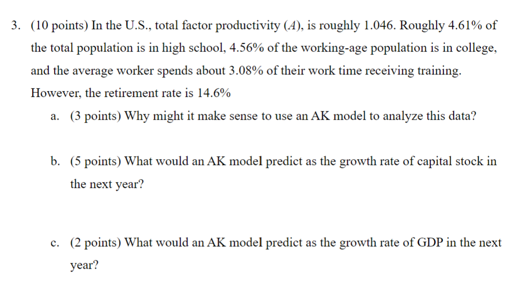 Solved (10 points) In the U.S., total factor productivity | Chegg.com