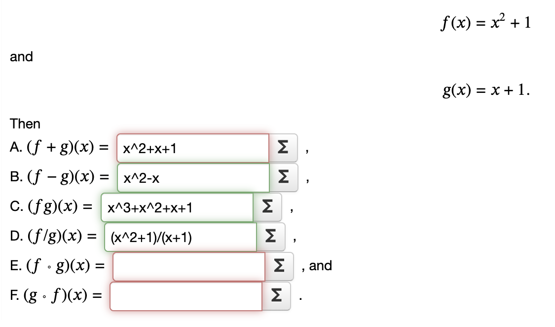 Solved f(x)=x2+1 and g(x)=x+1 Then A. (f+g)(x)= B. (f−g)(x)= | Chegg.com