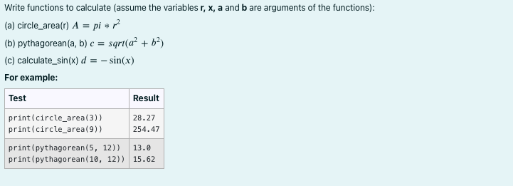 Solved Write functions to calculate (assume the variables | Chegg.com