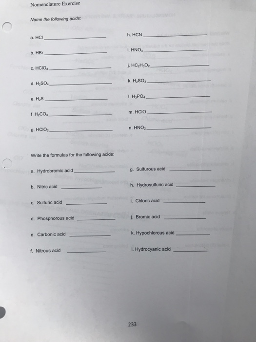 Solved Nomenclature Exercise Name the following acids: a. | Chegg.com