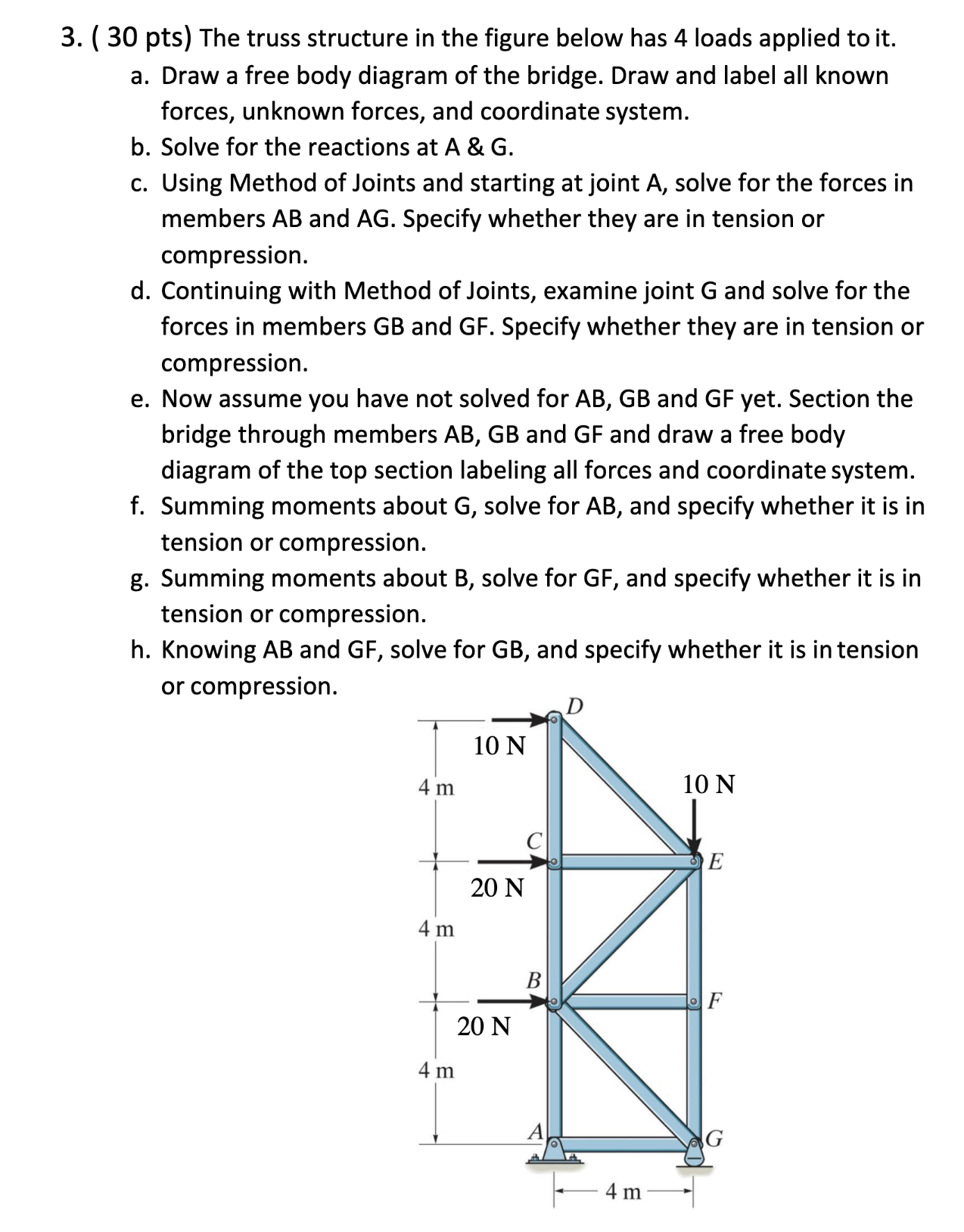 Solved ( 30 ﻿pts) ﻿The truss structure in the figure below | Chegg.com