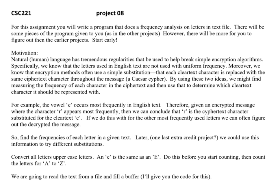CSC221 project 08 For this assignment you will write | Chegg.com