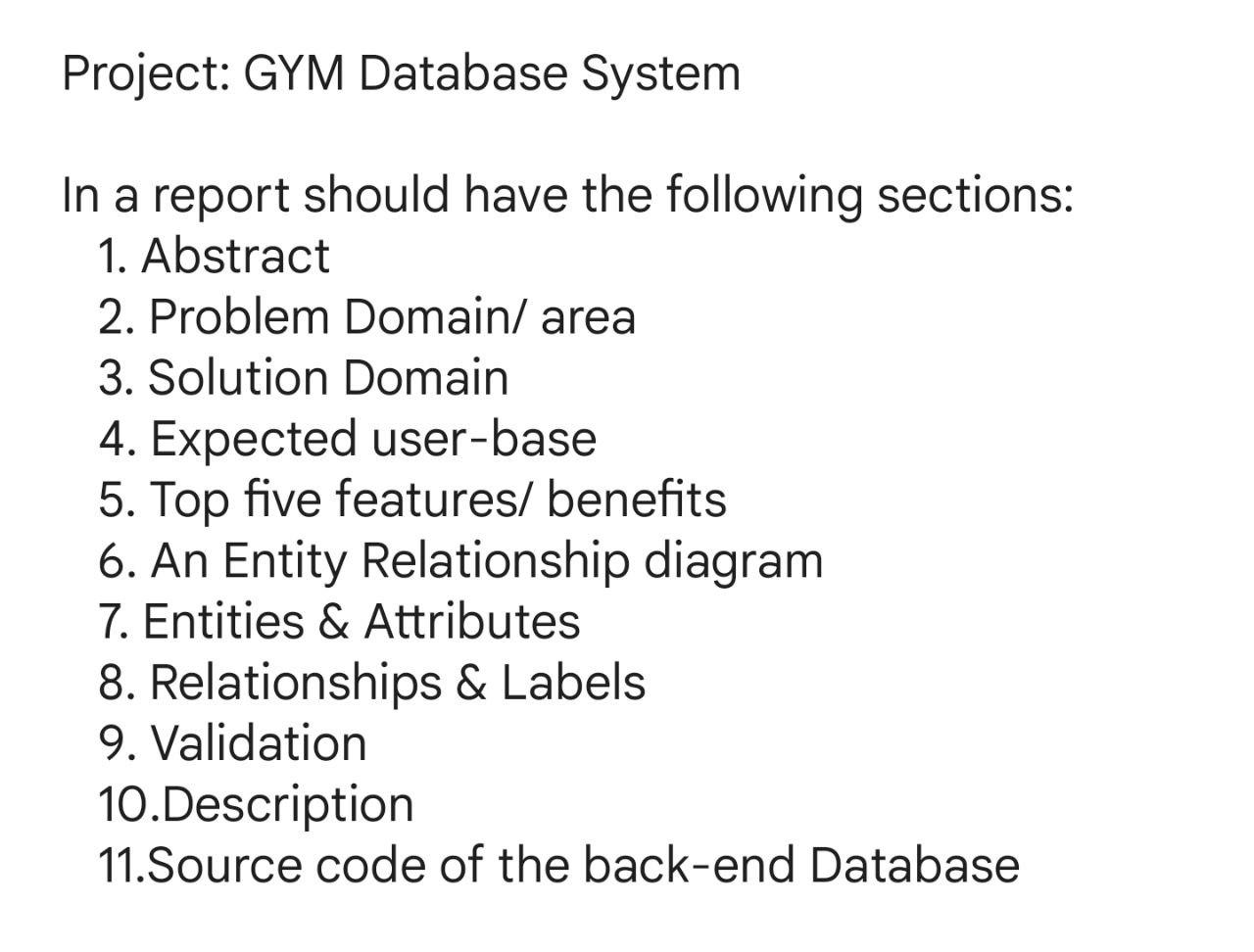 Solved Project: GYM Database System In a report should have | Chegg.com