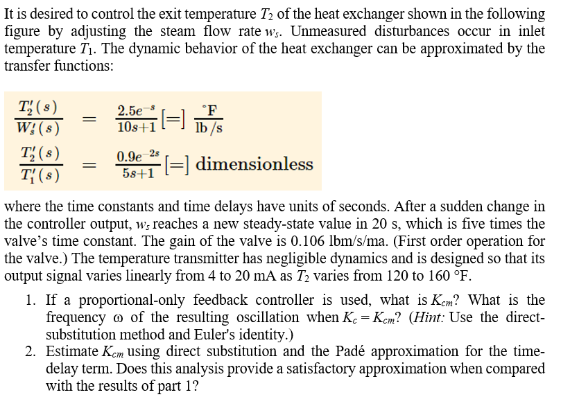 It is desired to control the exit temperature T2 of | Chegg.com