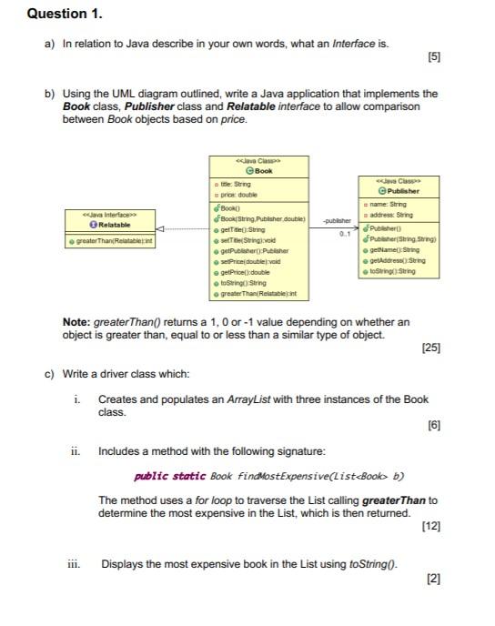 Solved Question 1. a) In relation to Java describe in your | Chegg.com