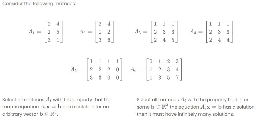 Solved Consider the following matrices: 1161 T2 41 A1 = 15 | Chegg.com