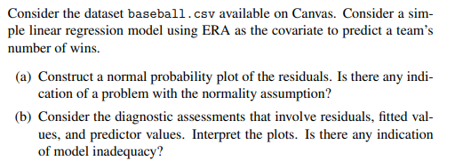Consider the dataset baseball . csv available on | Chegg.com
