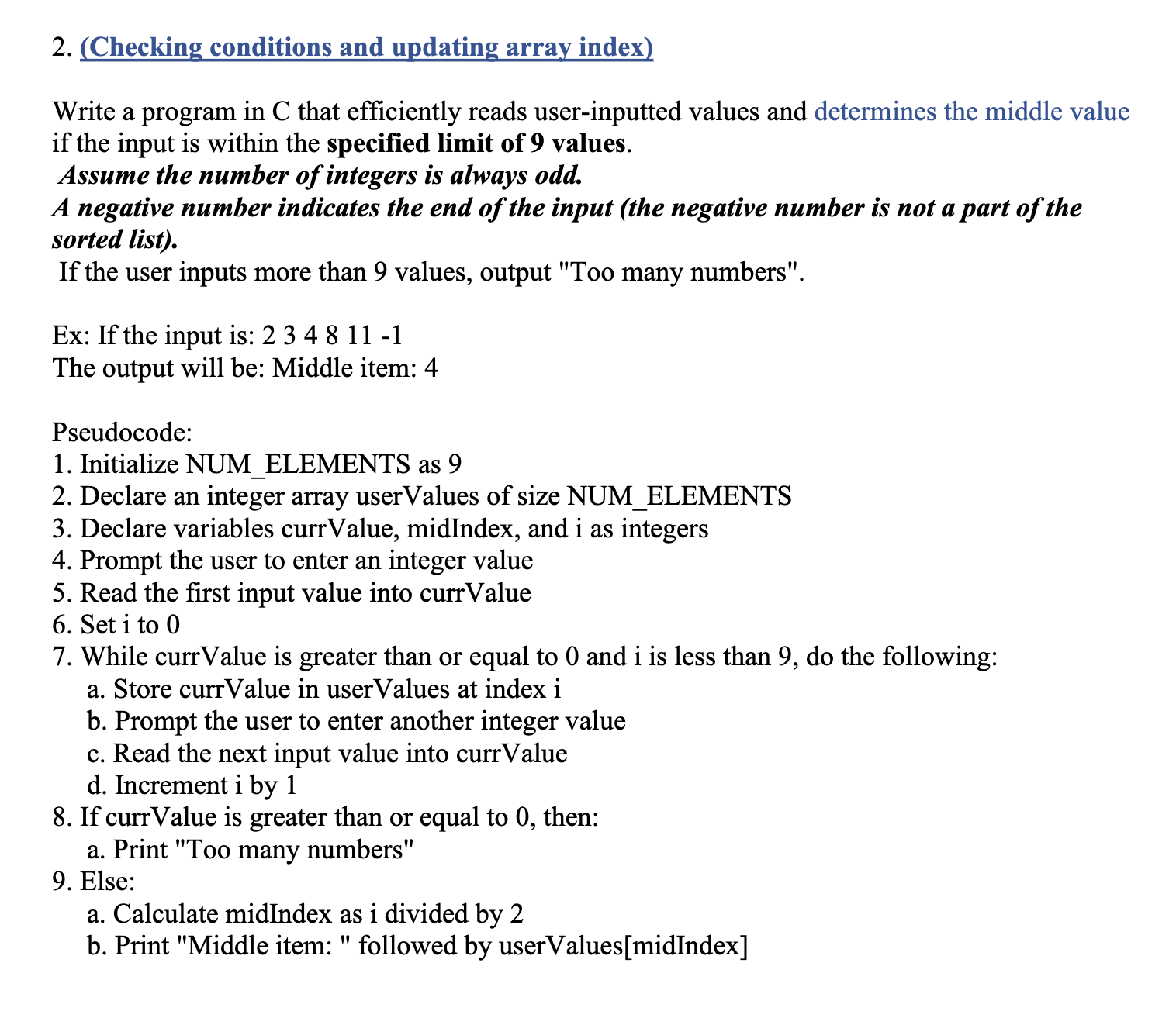 Solved 2. (Checking conditions and updating array | Chegg.com