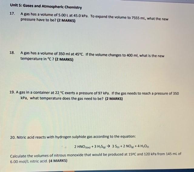 Solved Unit 5: Gases and Atmospheric Chemistry 17. A gas has | Chegg.com