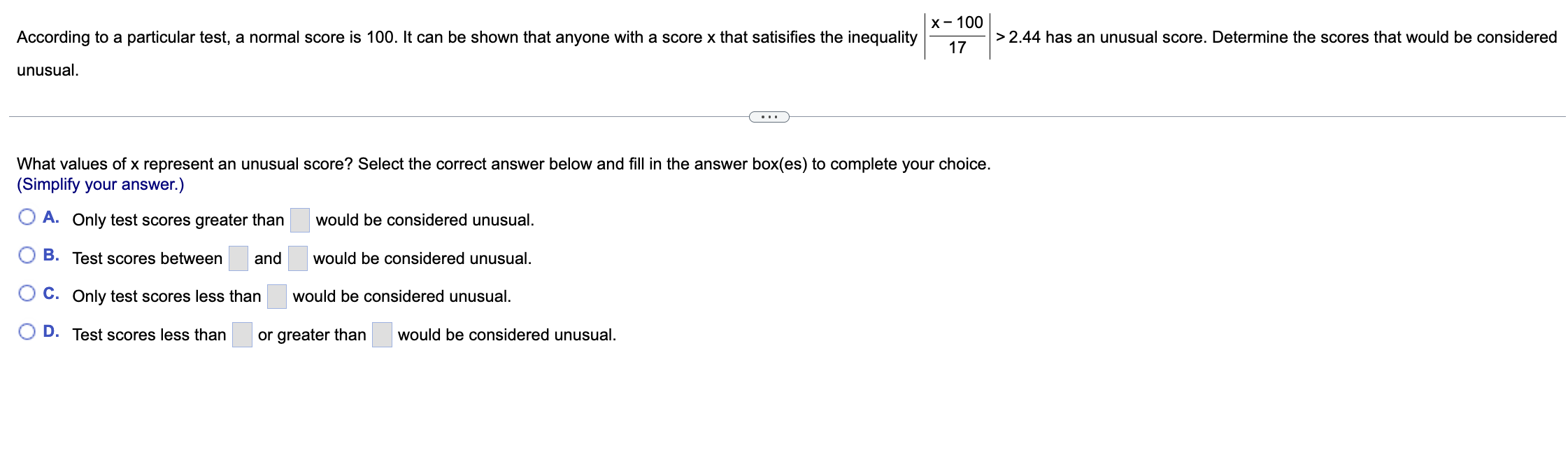 Solved unusual. What values of x represent an unusual score? | Chegg.com