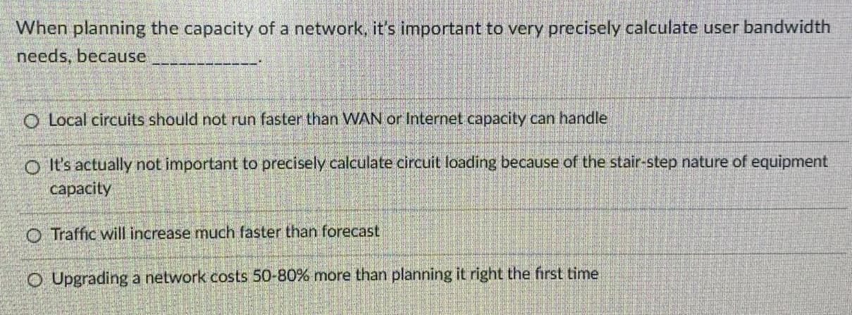 Solved When planning the capacity of a network, it's | Chegg.com