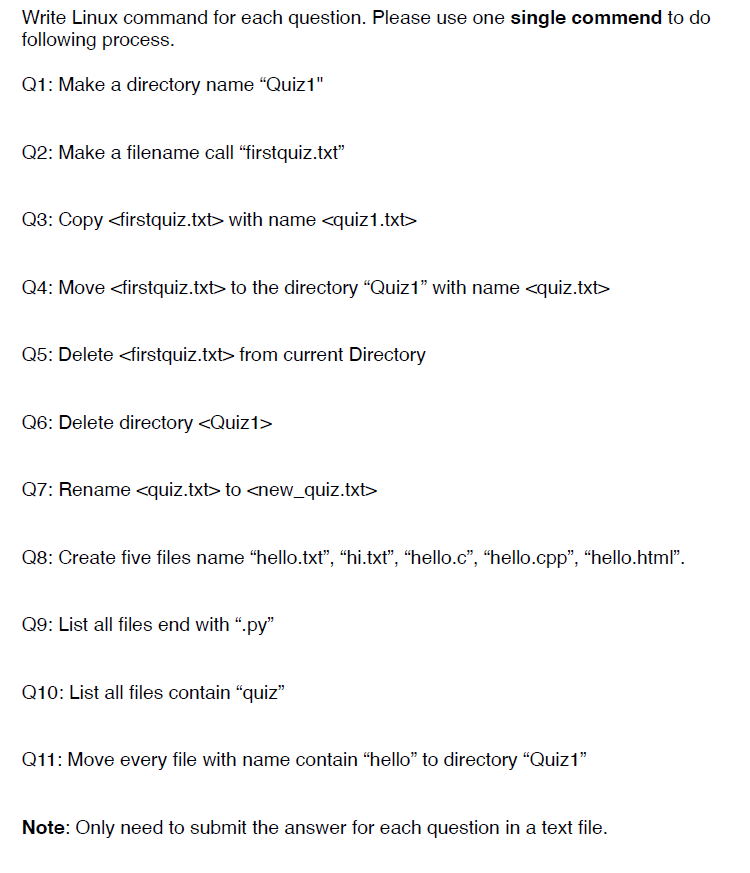 Solved Write Linux command for each question. Please use one | Chegg.com