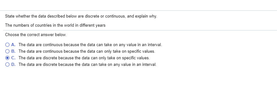 Solved State whether the data described below are discrete | Chegg.com