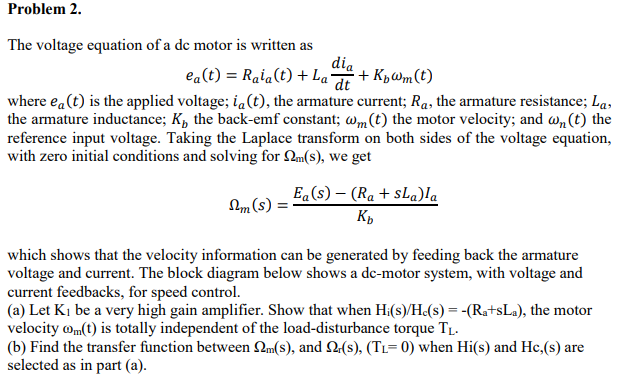 The voltage equation of a dc motor is written as | Chegg.com
