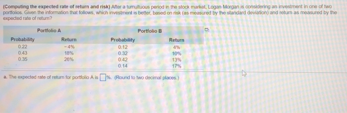 Solved (Computing the expected rate of return and risk) | Chegg.com