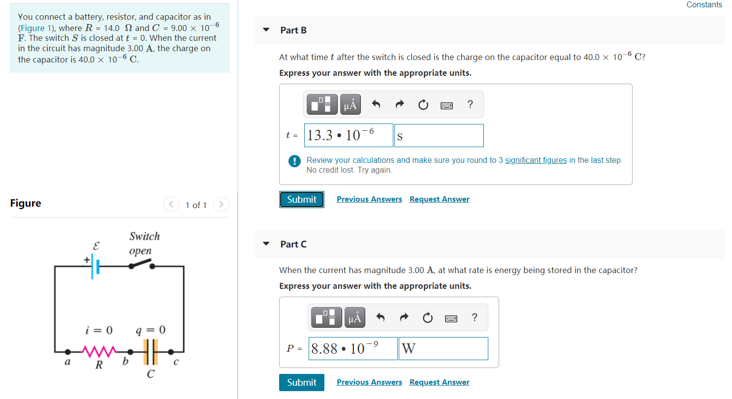 Solved Constants Part B You connect a battery, resistor, and | Chegg.com
