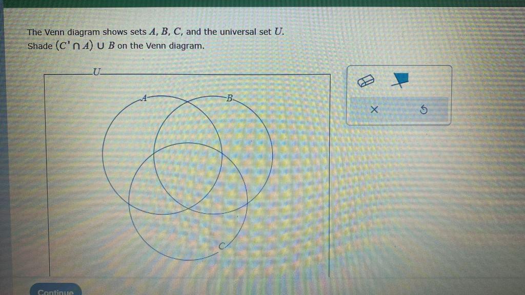 Solved The Venn diagram shows sets A,B,C, and the universal | Chegg.com
