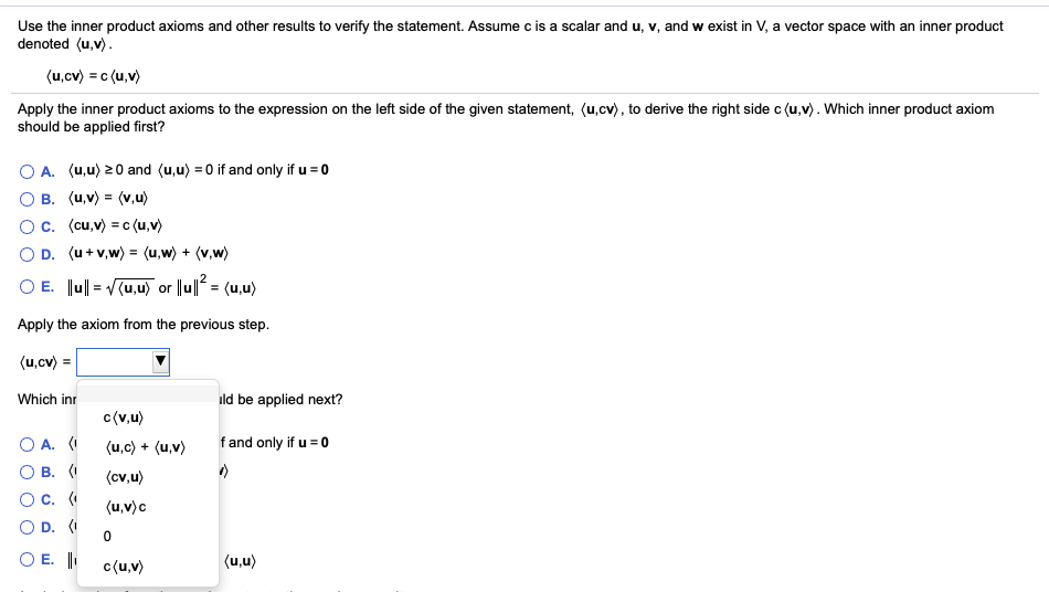 Solved Use the inner product axioms and other results to | Chegg.com