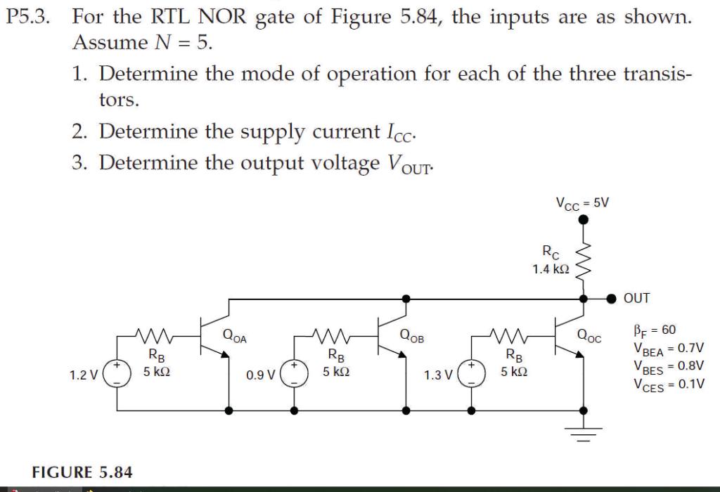 Solved For the RTL NOR gate of Figure 5.84, the inputs are | Chegg.com