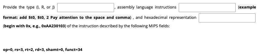 Solved (example Provide the type (I, R, or )) assembly | Chegg.com