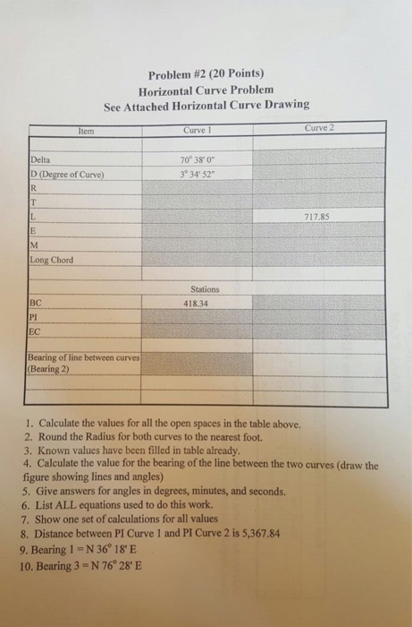 Solved Horizontal curve Problem PI Curve 1 EC #2 EC 1 BC (12 | Chegg.com