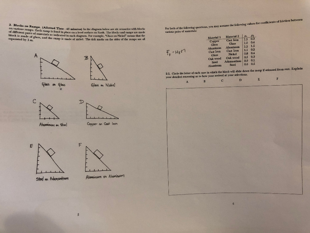 Solved 2. Blocks on Ramps. (Allotted Time -45 minutes) In | Chegg.com