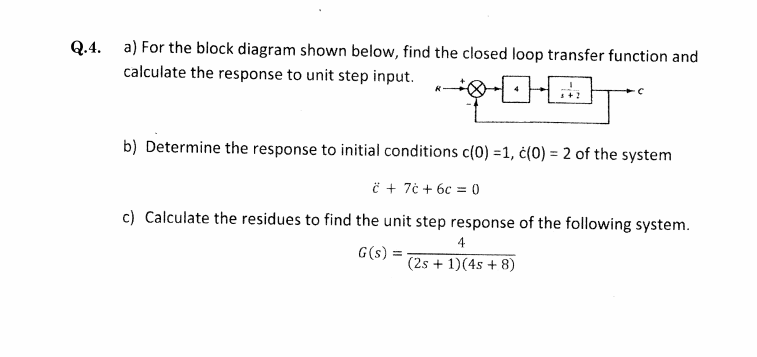 Solved Q.4. a) For the block diagram shown below, find the | Chegg.com