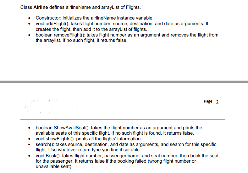 Solved Class Airline defines airlineName and arrayList of | Chegg.com