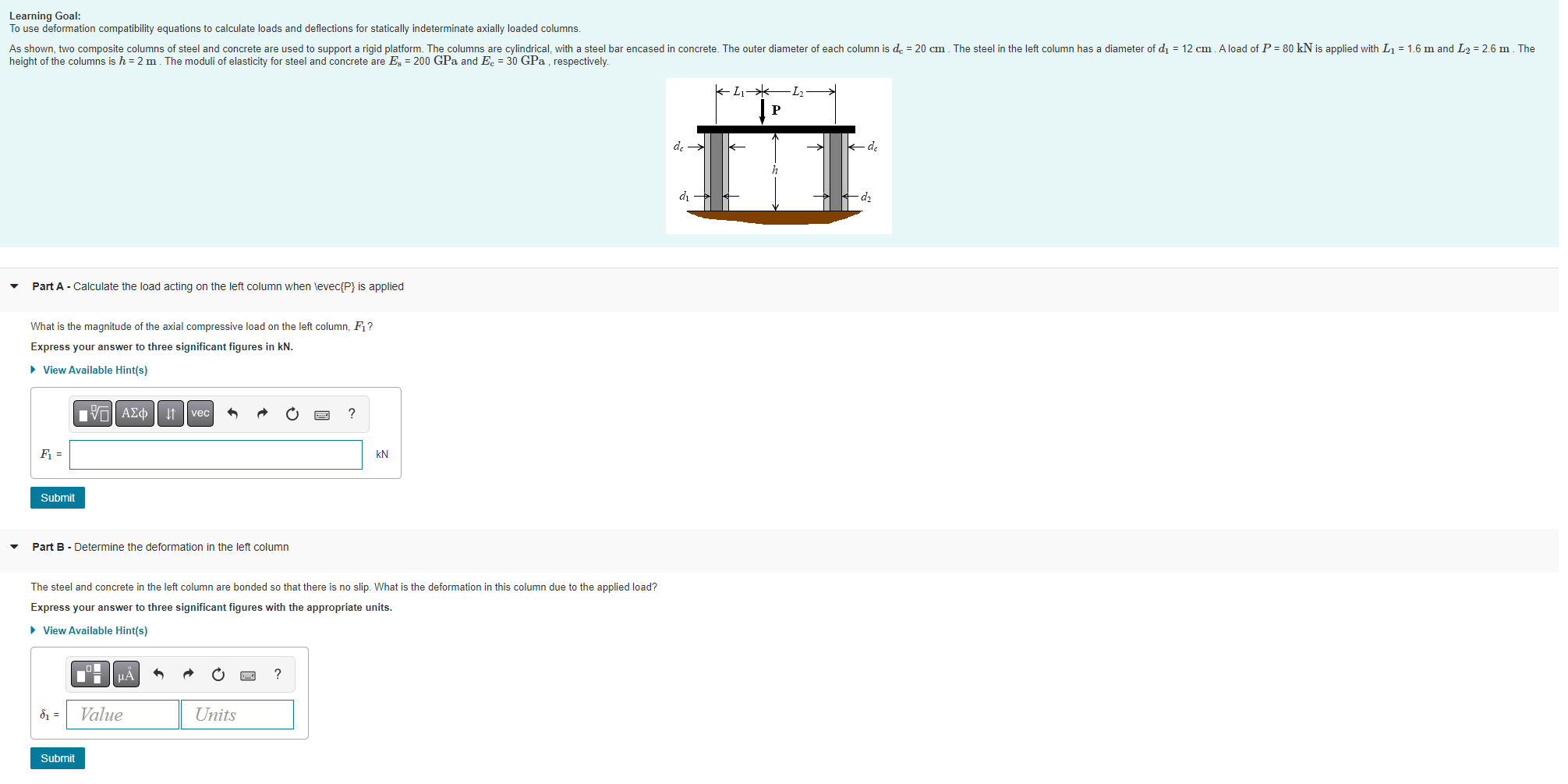 Solved What is the magnitude of the axial compressive load | Chegg.com