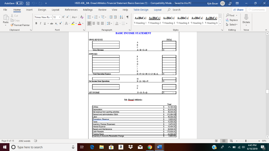 Off HSES 438_Mt. Oread Athletics Financial Statement | Chegg.com