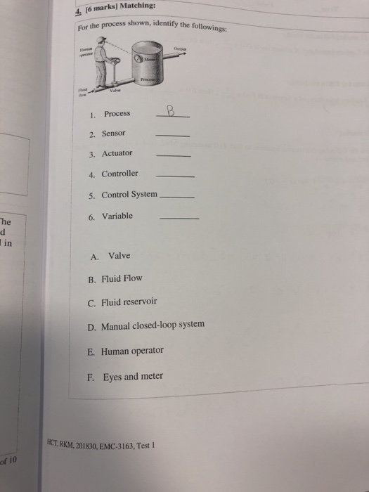 Solved 4. [6 marks] Matching: For the process shown, | Chegg.com