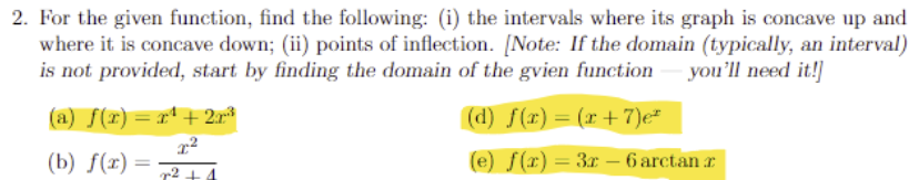 Solved 2. For the given function, find the following: (i) | Chegg.com