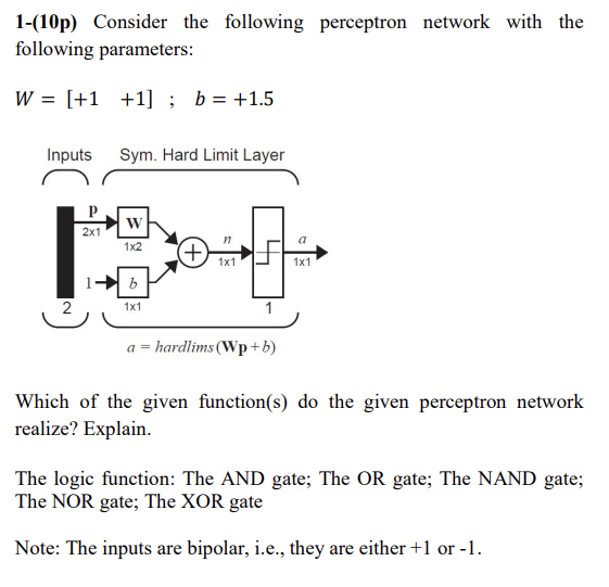 1-(10p) Consider the following perceptron network | Chegg.com