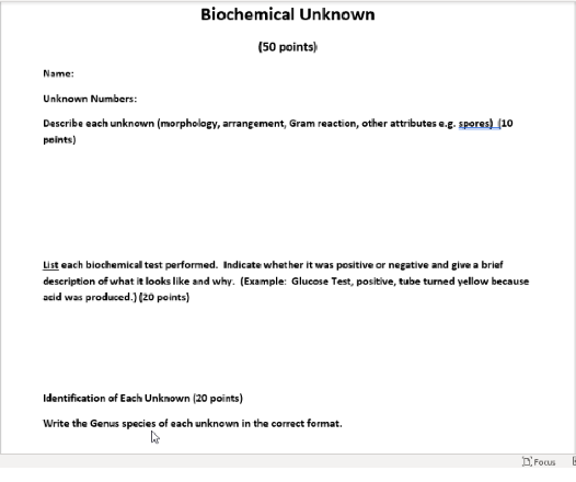 Solved Biochemical Unknown (50 points) Name: Unknown | Chegg.com
