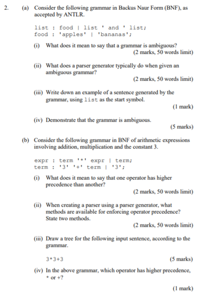 Solved 2. (a) Consider the following grammar in Backus Naur | Chegg.com