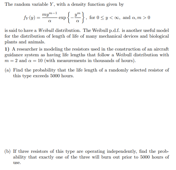 Solved The random variable Y , with a density function given | Chegg.com