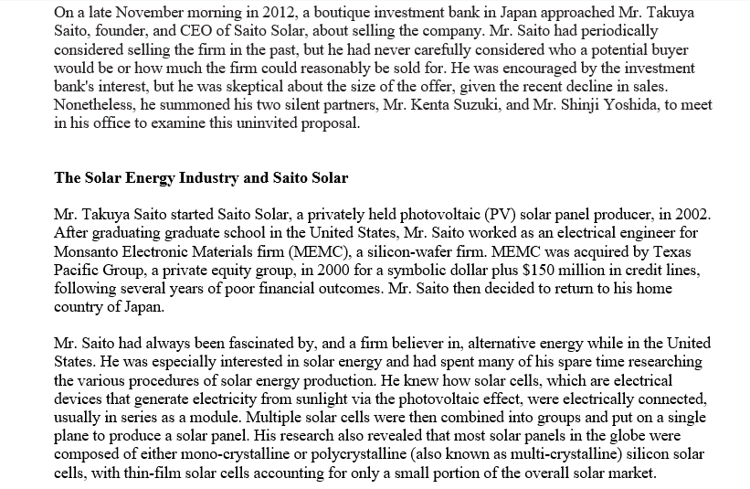 How much is Saito Solar worth based on Mr. Suzuki's | Chegg.com