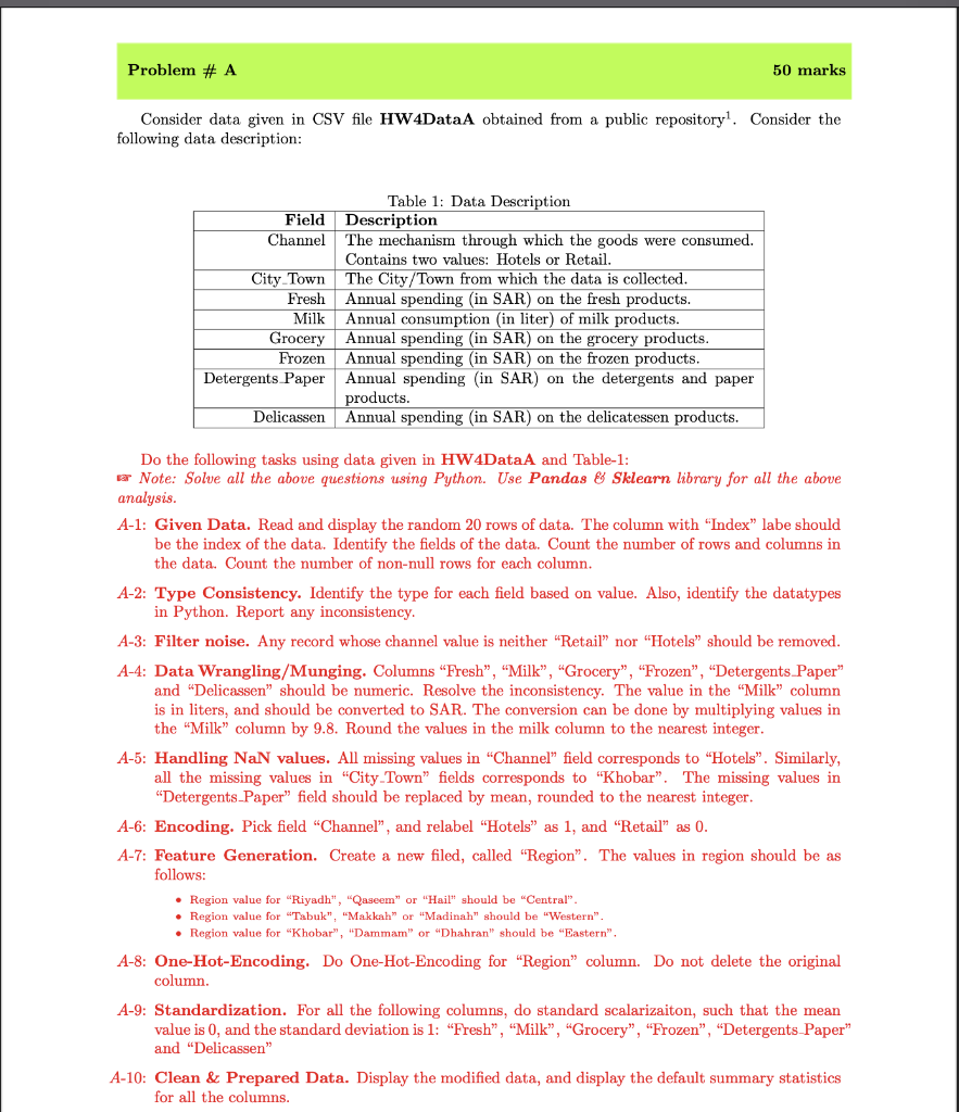 Solved Problem A 50 Marks Consider Data Given In CSV File Chegg