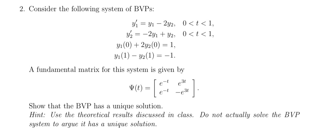 Solved 2 Consider The Following System Of Bvps