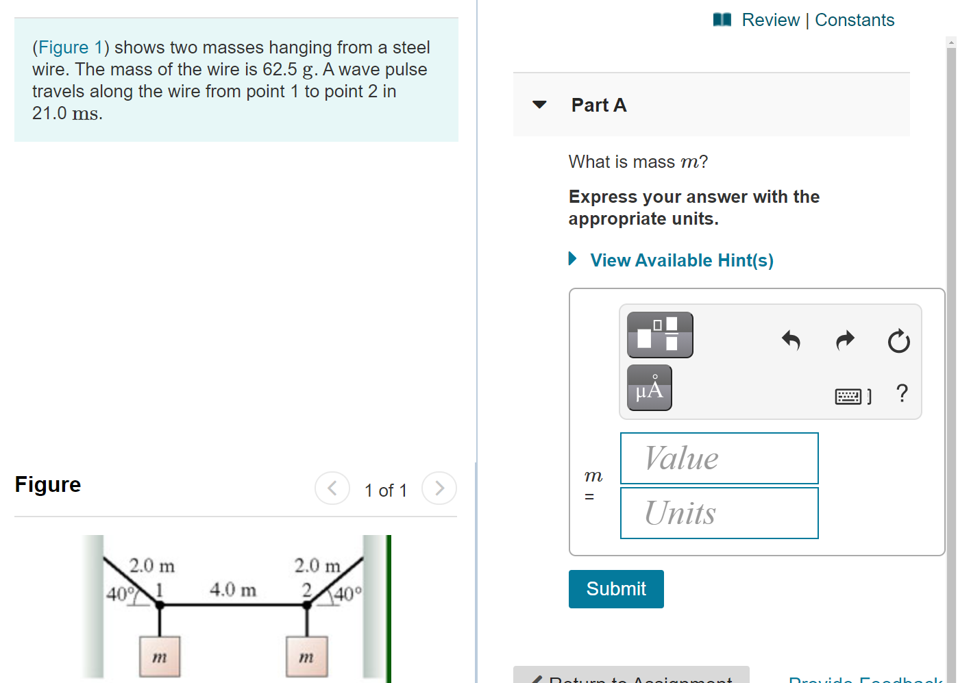 Solved 11 Review Constants (Figure 1) shows two masses | Chegg.com