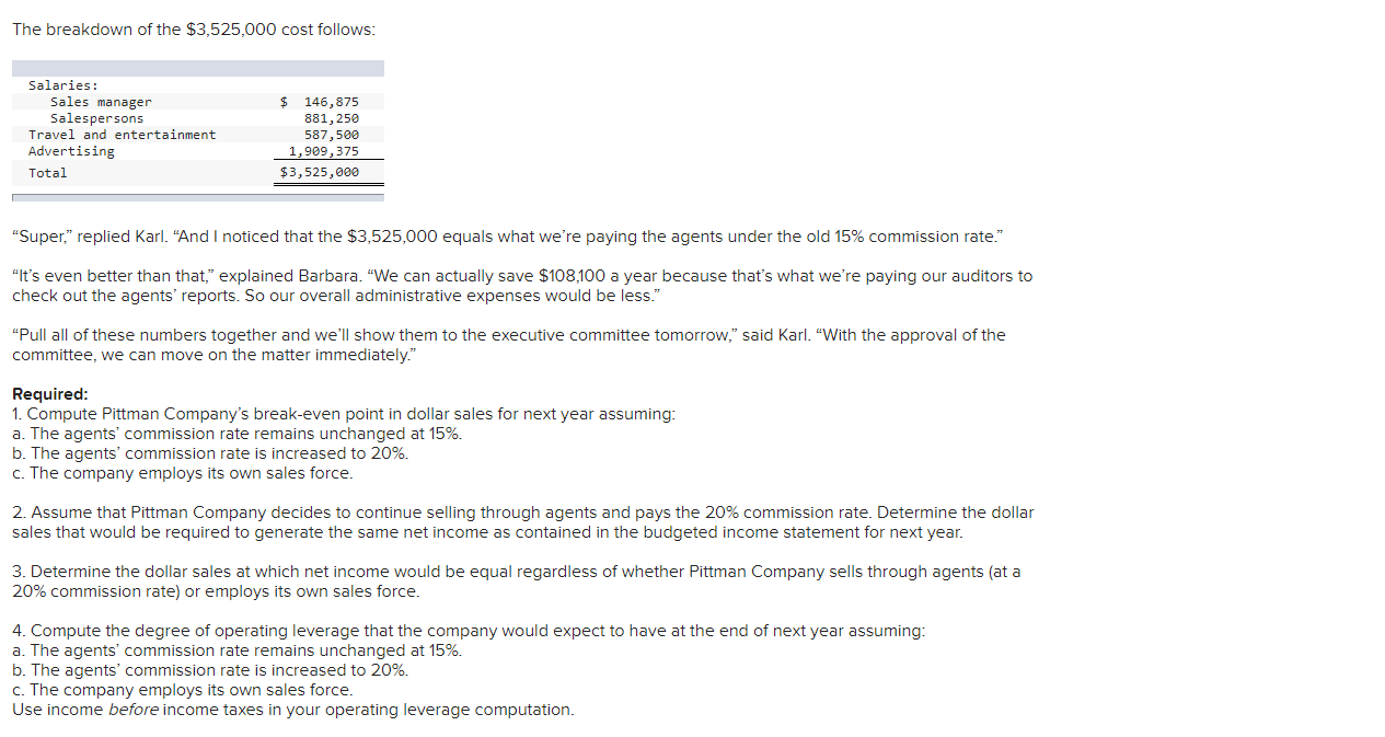 Solved Case 5-32 (Algo) Cost Structure; Break-Even and | Chegg.com