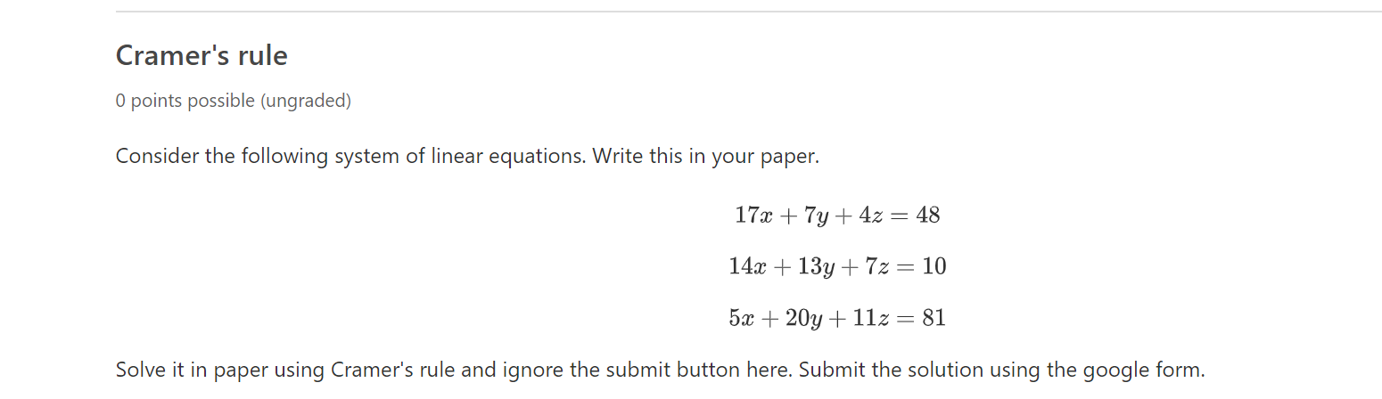 Solved Cramer's rule O points possible (ungraded) Consider | Chegg.com