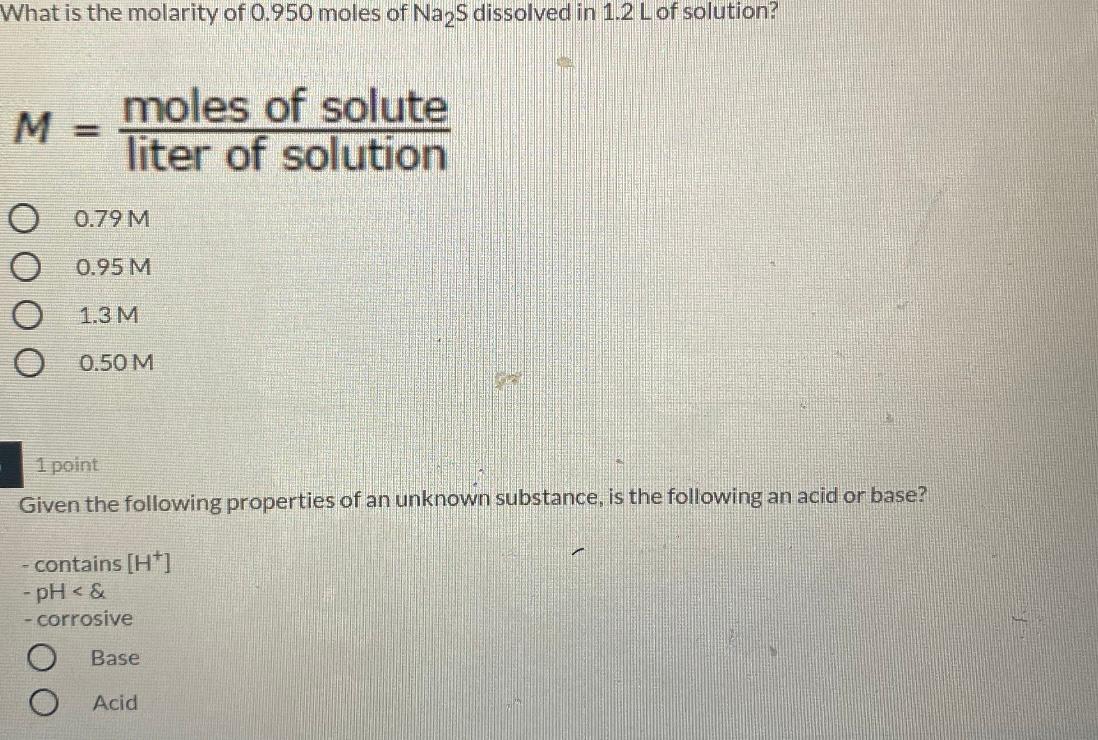 Solved What is the molarity of 0.950 moles of Na2S dissolved | Chegg.com