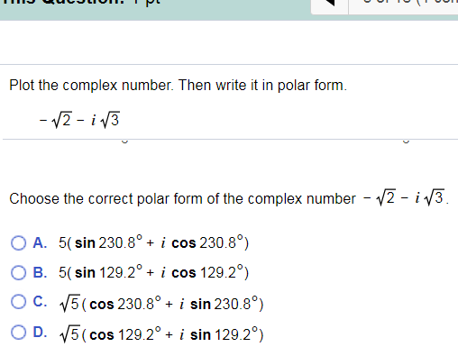 Solved Plot the complex number. Then write it in polar form. | Chegg.com