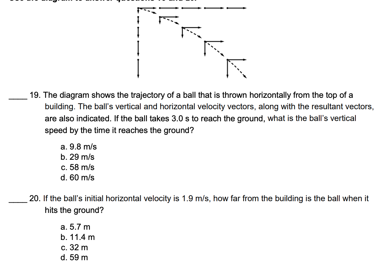 Solved 11 1 N 19. The diagram shows the trajectory of a ball | Chegg.com